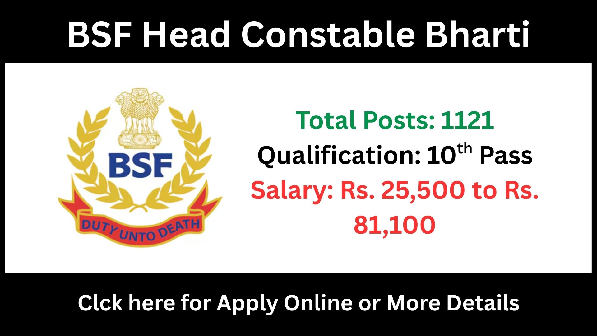 BSF Head Constable Recruitment 2025: RO RM 1121 Posts
