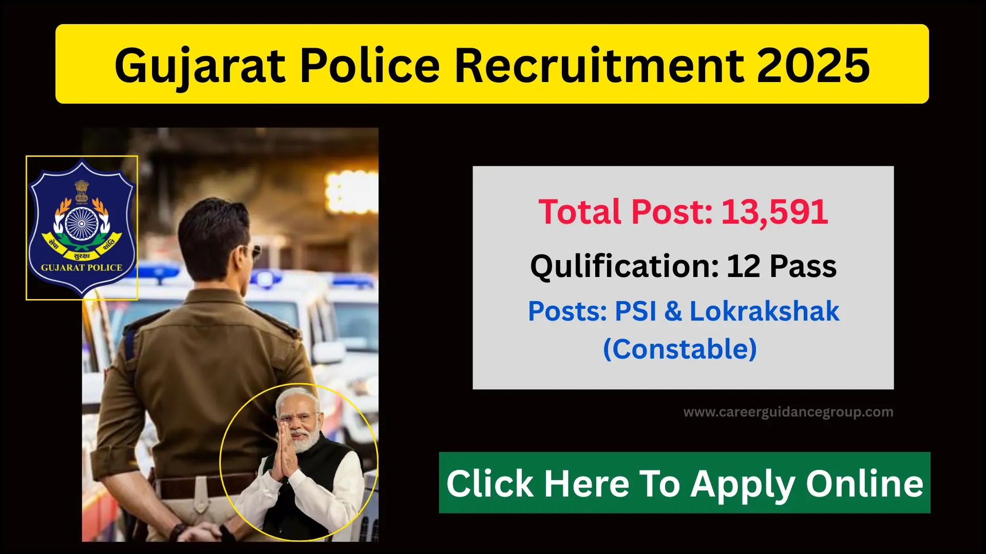 Gujarat Police Bharti 2025 – 13,591 Posts Apply Online